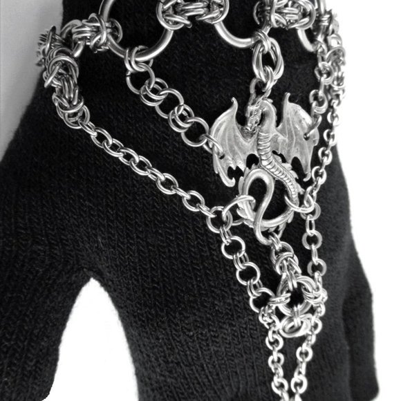 ORR What | Jewelry | Dragon Hand Chain Links Steel Bracelet Ring ...